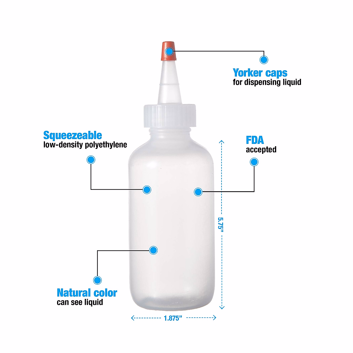 Consolidated Plastics Boston Round Bottles with Yorker Dispensing Cap, LDPE, 4 oz, 24 Piece