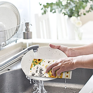 Whaline 6Pcs Sunflower Swedish Kitchen Dishcloths Yellow Flower Gnome Truck Dish Towel Bright Shine Sweet Home Spring Summer Cotton Absorbent Dish Cloth for Cleaning Housewarming, 6.9 x 7.7 Inch