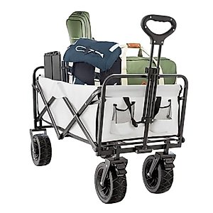 SaSupfe XXL Foldable Wagon Cart with Brake Collapsible Heavy-Duty Alloy Steel Frame, 330+ lbs Capacity, All-Terrain Wheels for Sports,Fishing,Outdoor Camping and Shopping(White)