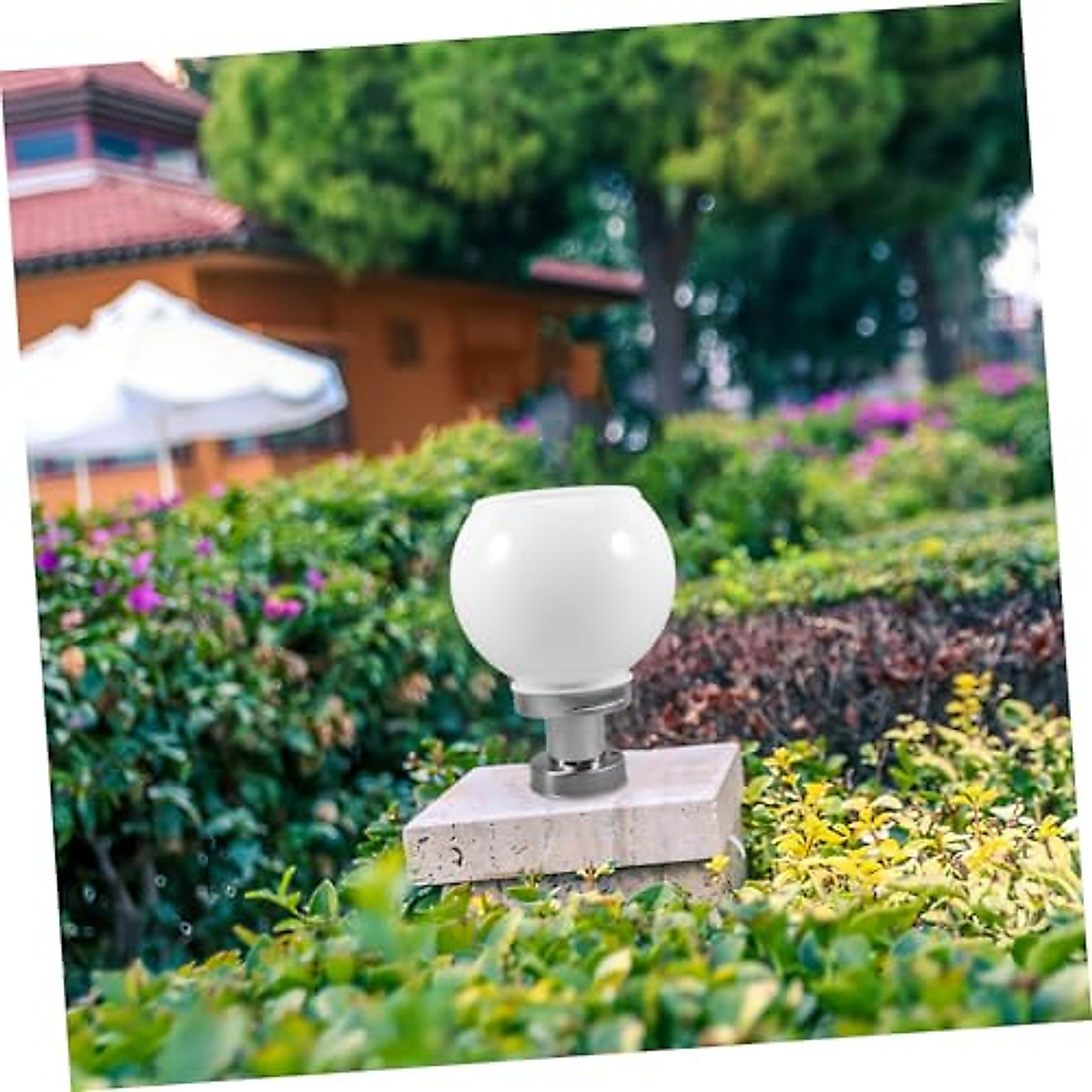 SOLUSTRE Round Ball Waterproof Solar Outdoor Column Lamp Villa Fence LED Post Light Courtyard Garden Lawn Street Lights External Landscape Patio Pillar Lighting Fixture