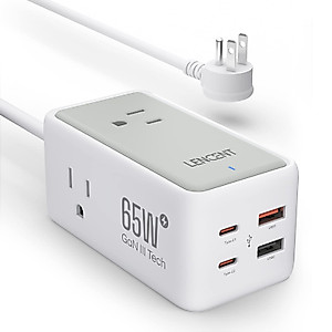 LENCENT USB C Charger GaN III 65W USB C Charging Station,Multi outlet extender，Fast Charging USB & Type C, extension 5.0 ft cord【3 AC Outlets+2 USB C(PD 65W Max) + 2 USB】for Home,Office,Travel(White)