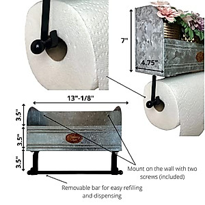 KOTINARA Rustic Paper Towel Holder Wall Mount - Farmhouse Paper Towel Holder with Spice Rack - Galvanized Bathroom Paper Towel Holder - A Farmhouse Kitchen and Bathroom Wall Decor