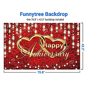 Funnytree Happy Wedding Anniversary Party Backdrop Banner Red Gold Flowers Roses Photo Booth Banner Supplies Photography Background Indoor Outdoor Decorations
