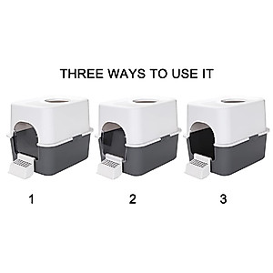 Sfozstra Cat Litter Box with Lid, Fully Enclosed Splash-Proof Litter Box,Top Entry Cat Litter Box, Easy to Assemble and Installation (Grey, Small)