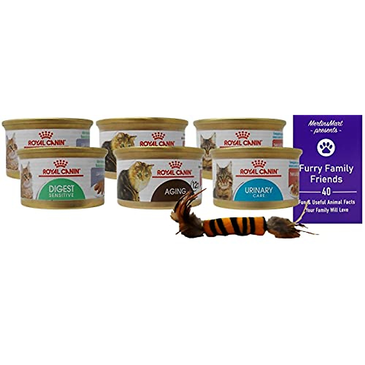 Royal Canin Functional Support Wet Cat Food 3 Flavor 6 Can Sampler, (2) Each: Digest Sensitive, Aging 12+, Urinary Care (3 Ounces) - Plus Catnip Toy and Fun Facts Booklet Bundle