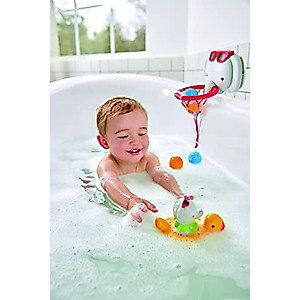 Hape Bath Time Basketball Elephant Pal | Bathtub Shooting Game, 1 Hoop with Suction Cups and 4 Balls, for Children 18 Months+