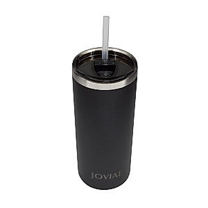 JOVIAL 2 in 1 Stainless Steel Can Cooler Insulated for all 24&25 Oz Cans, Beer Can Cooler,seltzer can coozie, Can insulator,and Work As A Iced Coffee Cup With Lid and Straw (Black)