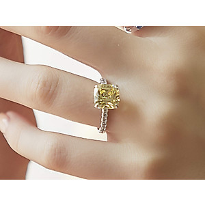 Anthia Jewelry Womens Sterling Silver High Shine Polish Finish Sparkling Cubic Zirconia Multi Gemstone Big Gem Cushion Cut Comfy Fit Fashion Jewelry Accessory Elegant Gorgeous Ring, Yellow, Size 8