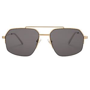 SOJOS Trendy Aviator Sunglasses Mens Womens Retro Double Bridge Metal Frame Semi-Rimless Shades Lentes De Sol Para Mujer SJ1191 Gold