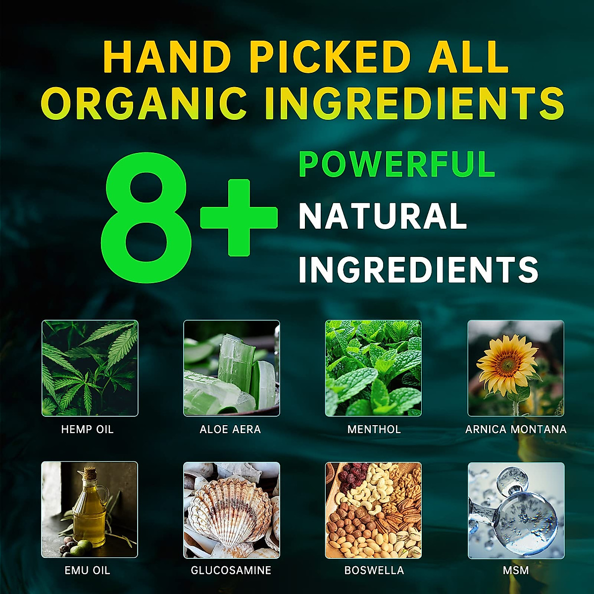 Natural Hemp Cream for Muscles, Joints, Lower Back, Back, Knees, Neck, Fingers, Elbows- 8.5 fl oz - Arnica,MSM, Turmeric, Emu Oil, Menthol, Aloe