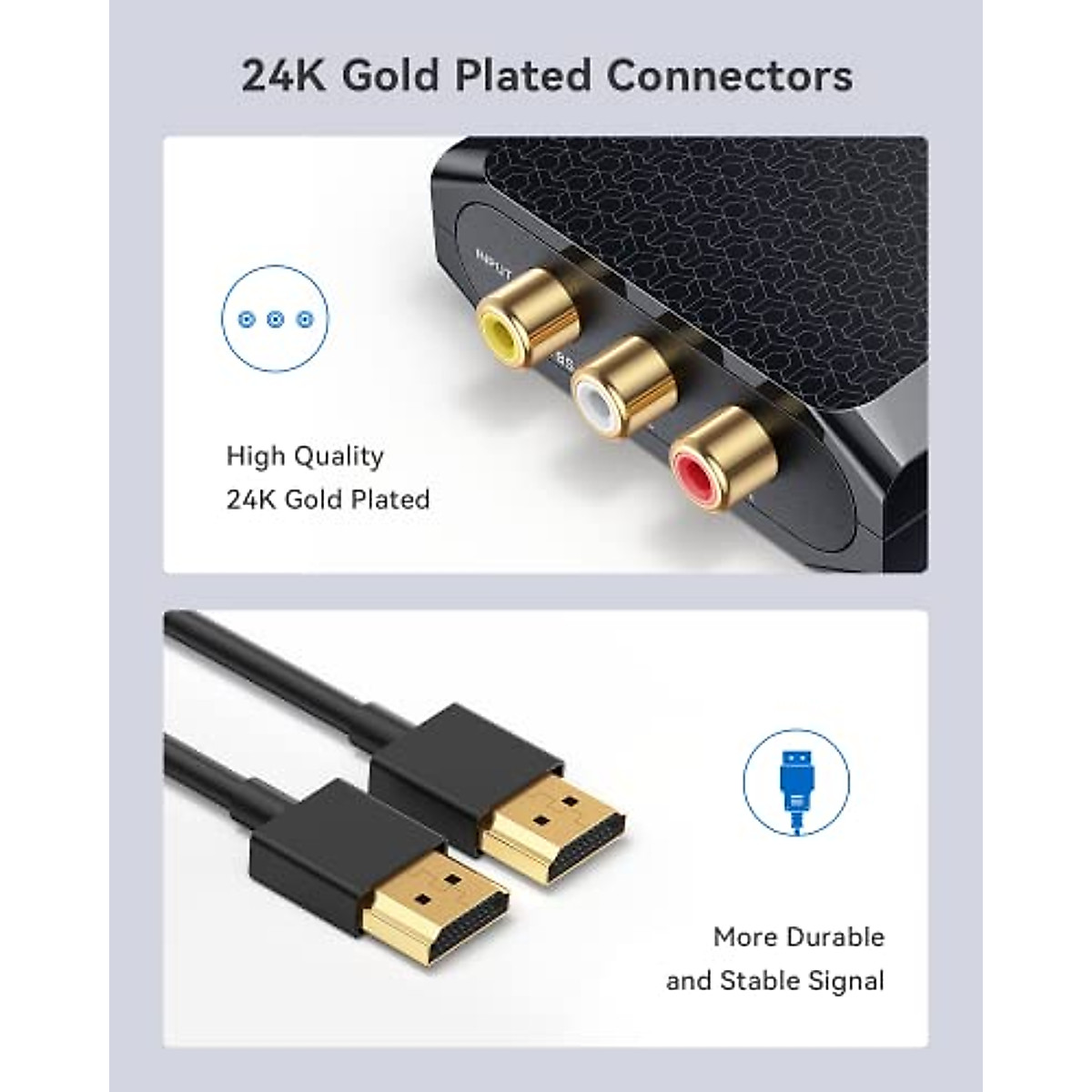 RCA to HDMI Converter, Wenter 1080P AV to HDMI Converter, Mini Composite CVBS Audio Video Adapter for VCR/VHS/Xbox/PS3/N64/Wii/Blue-Ray DVD Players, With RCA male cable /HDMI cable