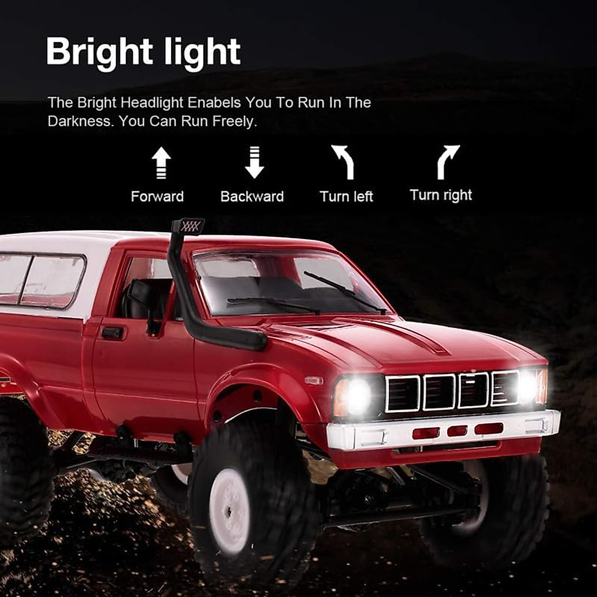 YIKESHU RC Rock Crawler WPL C24 RC Truck 4x4 1/16 RC Crawler Off Road All Terrain Car Proportional Throttle Steering Hobby RC Toy Climb Semi Truck LED Light RTR Trailer (Red)