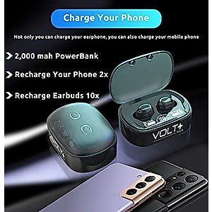 VOLT PLUS TECH Wireless V5.1 Bluetooth Earbuds for Samsung Galaxy S22/S21/Ultra/Plus/5G F9 TWS with Mic,8D Bass,Noise Reduction Technology,Waterproof with 2000mAh Charging Case