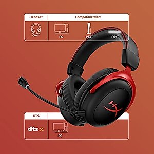HyperX Cloud II Wireless - Gaming Headset for PC, PS4/PS5, Nintendo Switch, Long Lasting Battery Up to 30 Hours, 7.1 Surround Sound, Memory Foam, Detachable Noise Cancelling Microphone, Mic Monitoring
