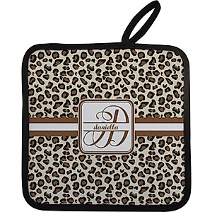 Personalized Leopard Print Right Oven Mitt & Pot Holder Set w/Name and Initial