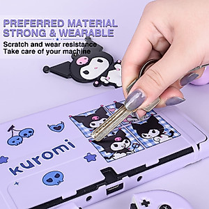 DLseego Little Devil Rabbit Switch OLED Case Silicone Protective Case Soft Shockproof Cover Durable Scratch Resistant Skin with 4PCS Cute Thumb Grips Caps - Purple