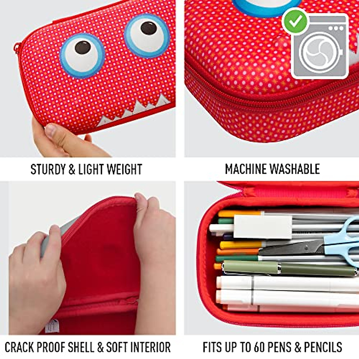 ZIPIT Beast Pencil Box for Kids | Pencil Case for School | Organizer Pencil Bag | Large Capacity Pencil Pouch (Red)