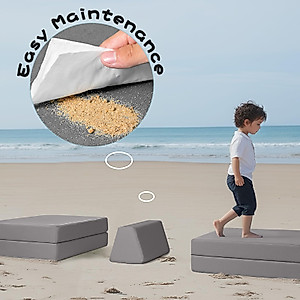 MeMoreCool Modular Toddler Couch Building Fort for Playroom, 8pcs Fold Out Baby Couch Play Set, Convertible Children Foam Couch, Grey