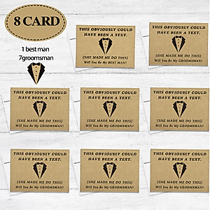 Teling 8 Pieces Groomsmen Proposal Cards 7 Pieces Will You Be My Groomsman Funny Cards and 1 Piece Will You Be My Best Man Card with Envelopes for Wedding Supplies, 5 x 7 Inch (Khaki Background)