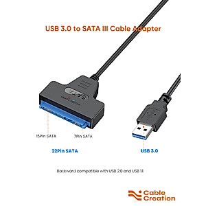 CableCreation SATA to USB 3.0 Cable, USB 3.0 to SATA Adapter, Compatible with 2.5" SATA III HDD&SSD Hard Disk Driver, 0.5FT, Black-External HDD Converter for Data Transfer
