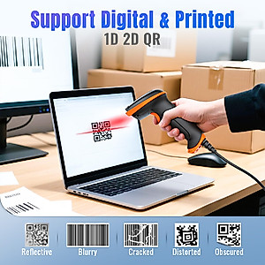 Tera Upgraded USB 2D QR Barcode Scanner Wired, Officially Certified Dustproof Shockproof Waterproof IP65 Ergonomic Handle Fast and Precise Scan for Windows Linux Plug and Play Model D5100Y