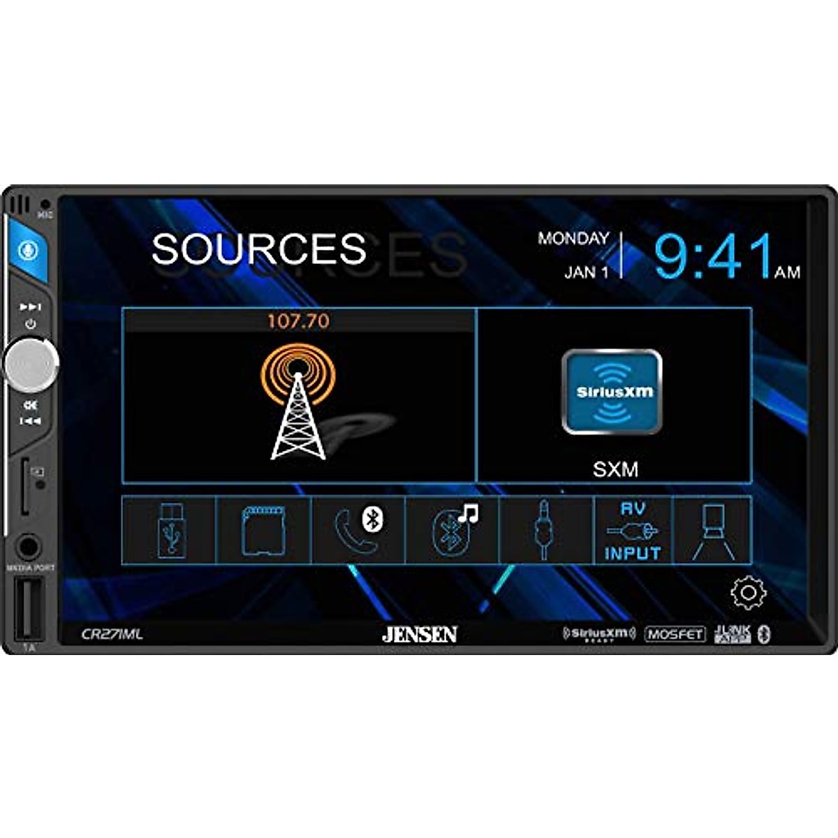 Jensen CR271ML 7 inch LED Digital Multimeda Touch Screen Double Din Car Stereo | SiriusXM-Ready l Push to Talk Assistant | Backup Camera Input | Bluetooth | USB Fast Charging | microSD