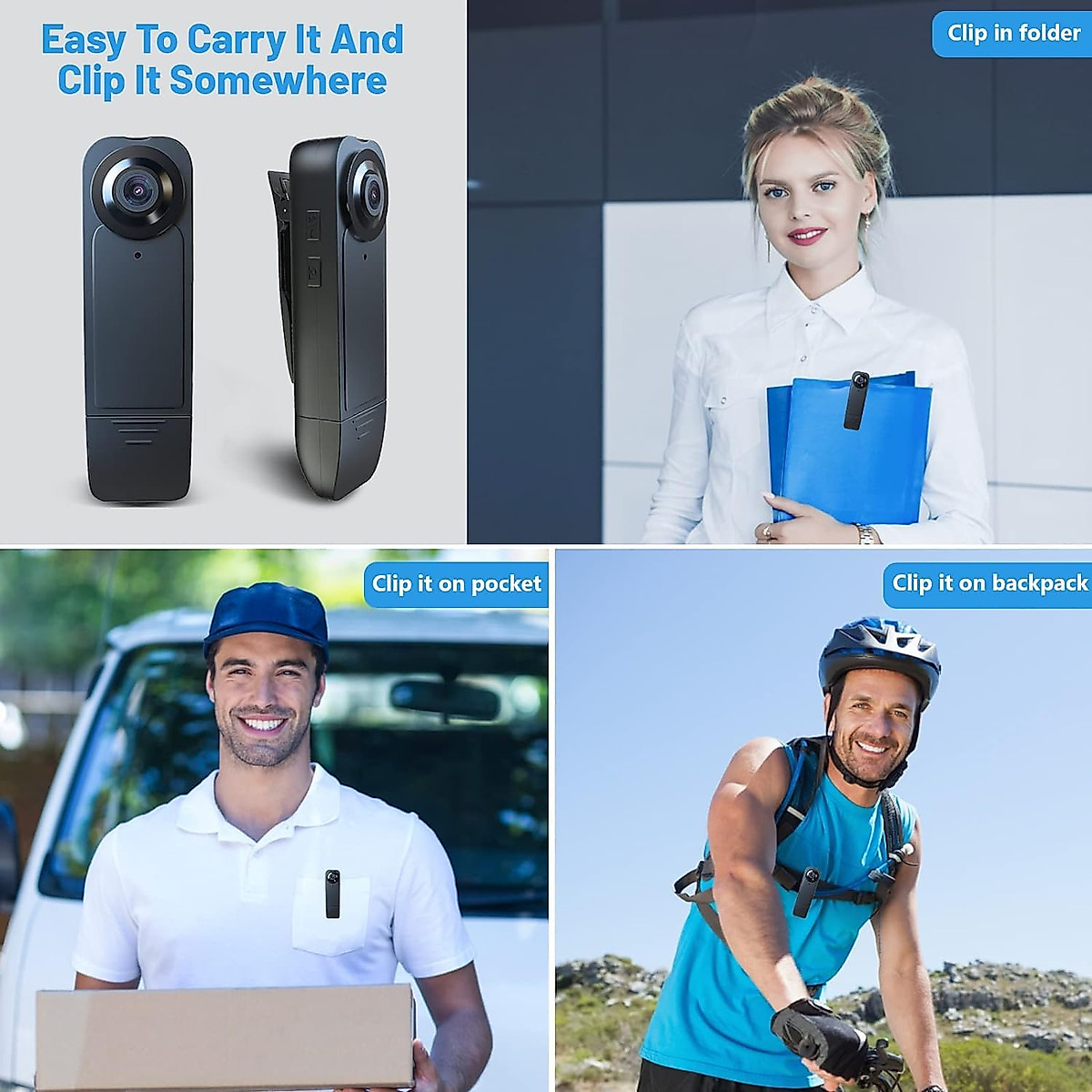 Mini Body Camera, 1080P 64G Body Worn Camera with Upgraded Clip, 1000Mah Battery, Small Personal Wearable Pocket Body Worn Cam Bike Camera for Cycling Home Office Security