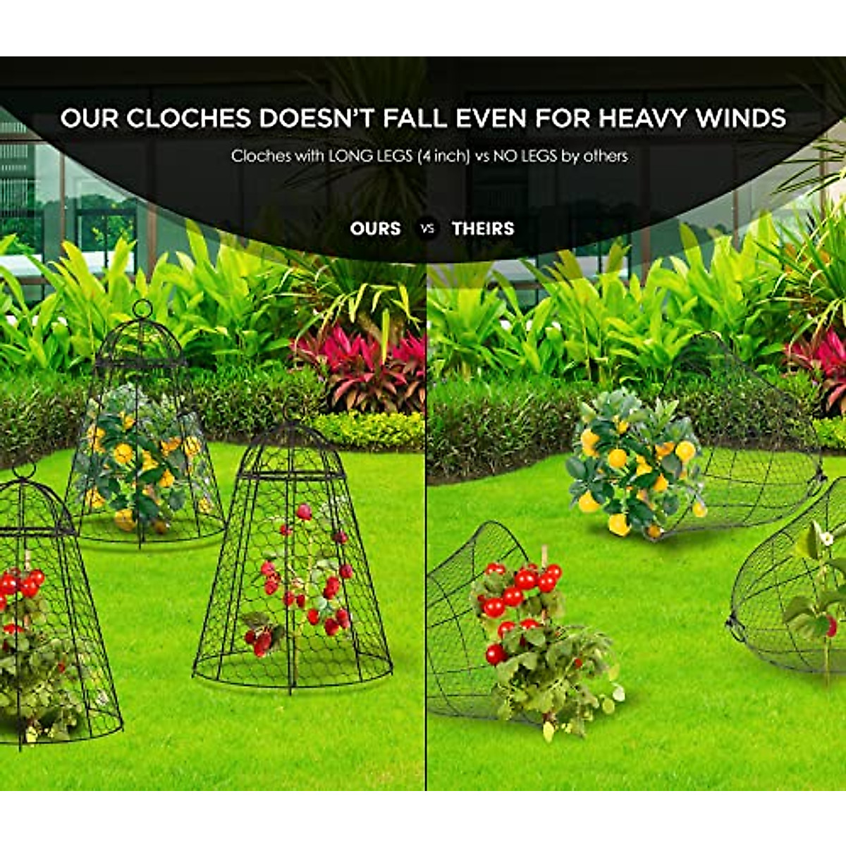 Garden Cloche Plant Protectors from Animals Chicken Wire Cloche Dome for Plants to Protect from Deer Rabbits in Outdoor Vegetable Garden with Thick Rustproof Large Cloches 12" Cage 20" High Set of 6