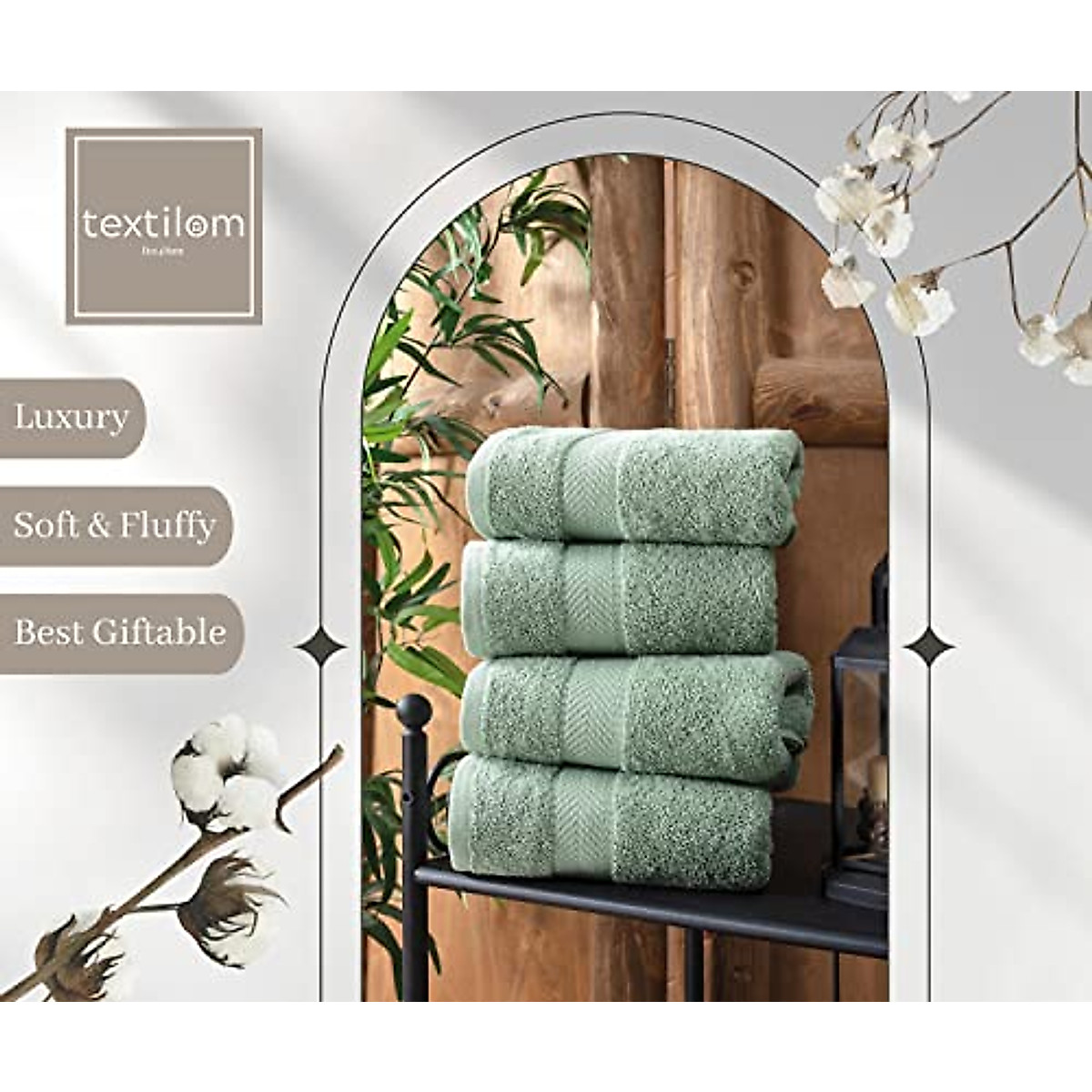 TEXTILOM Turkish Hand Towels for Bathroom – Hotel and Spa Quality & Soft & Absorbent & Quick Dry Bathroom Hand Towels – 100% Cotton Turkish Hand Towel Set of 4 (16 x 28 inches) - Green