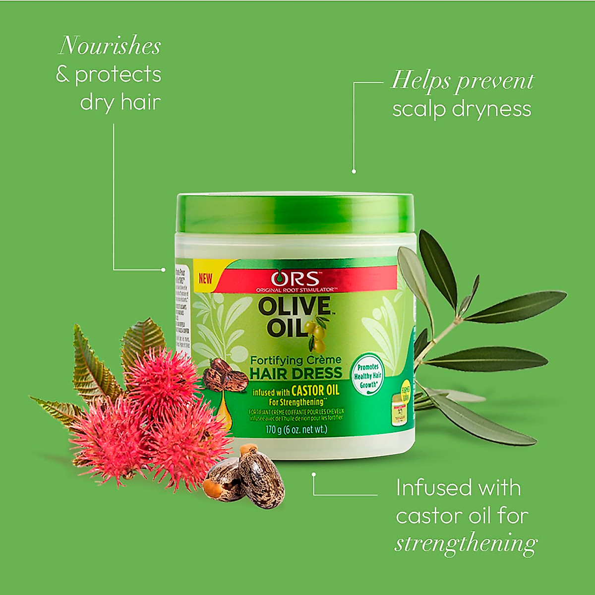ORS Olive Oil Fortifying Cream Hair Dress Infused with Castor Oil for Strengthening 6 Ounces