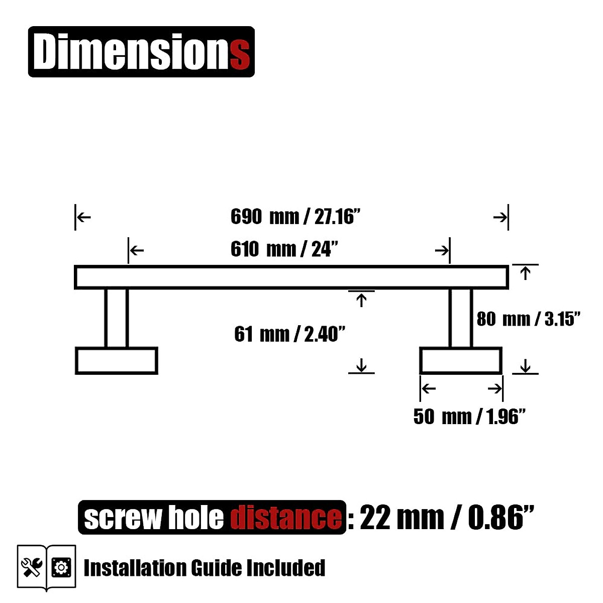 JQK Bath Towel Bar, 24 Inch Brushed Light Gold Towel Rack Bathroom, 304 Stainless Steel Thicken 0.8mm Towel Holder Wall Mount, Total Length 27 Inch, TB110L24-BG