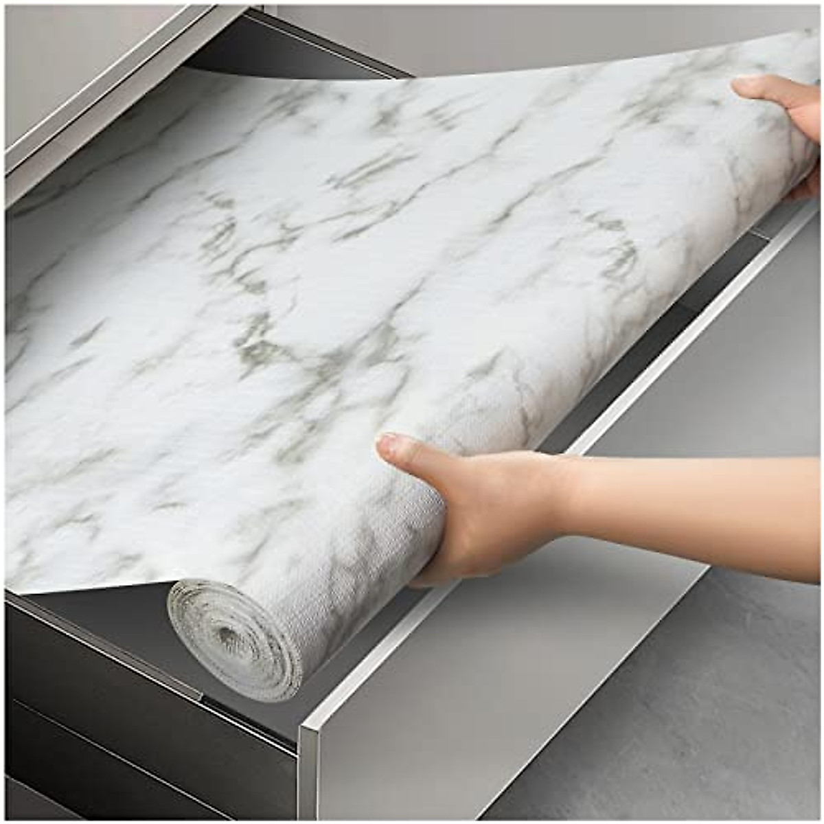 Drawer and Shelf Liners for Kitchen Cabinets Non Slip Marble Shelf Paper Non-Adhesive Strong Grip Cabinet Liners for Shelves Waterproof Drawer Liners for Bedroom Dresser, Cupboard, Desk, Easy to Clean