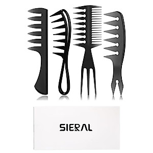 Sieral 4 Pcs Hair Comb Styling Set Double Side Tail Combs with Pick Barber Wide Tooth Comb for Men Women Beard Hairstylist Tools African American Accessories, Black, 4 Styles