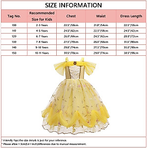 FMYFWY Girls Belle Princess Fancy Dress Beauty and Beast Outfits Halloween Christmas Birthday Lace Gown w/Accessories,Yellow 011,9-10T