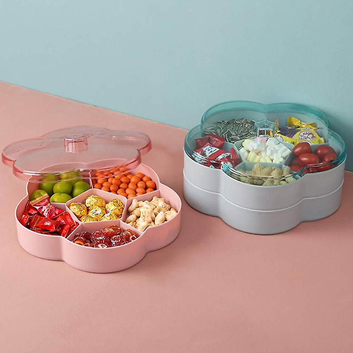 Cabilock New Year Candy Container Snack Sectional Dish Fruit Serving Tray Snack Tray Seperate Candy Plate Fruit Tray Flower Shaped Nut Container Snack Serving Platter Tray Appetizer Desktop