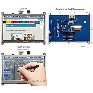 Waveshare 5inch Resistive Touch Screen LCD, 800×480, HDMI, Low Power Consumption, Compatible with Raspberry Pi 4B / 3B+ / 3A+ / 3B / 2B / 1B+ / 1A+