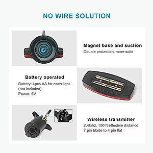 Agrieyes Wireless Magnetic Trailer Lights with Adjustable Bracket, Battery Tow Lights with Strobe for Towing Trucks, Wrecker, RV, Camper, BoatsBoats