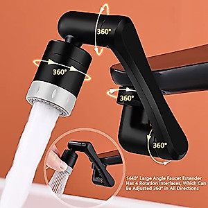 Faucet Extender, 1440° Large-Angle Rotating Robotic Arm Water Nozzle Faucet Adaptor, Universal Splash Filter Faucet with Dual-Water Outlet Modes, Kitchen Sink Aerator Sprayer Head 360°, Black