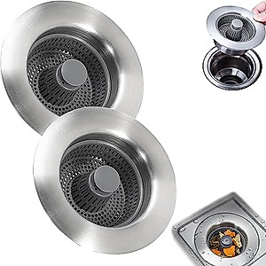 Bloomhome Sink Stopper, Bloomhome 3-in-1 Stainless Steel Sink Aid, Kitchen Sink Drain Strainer, Neezplus Sink Aid, Xpresify Stainless Steel Sink Strainer, Press-Type Sink Seal Filter (2Set)
