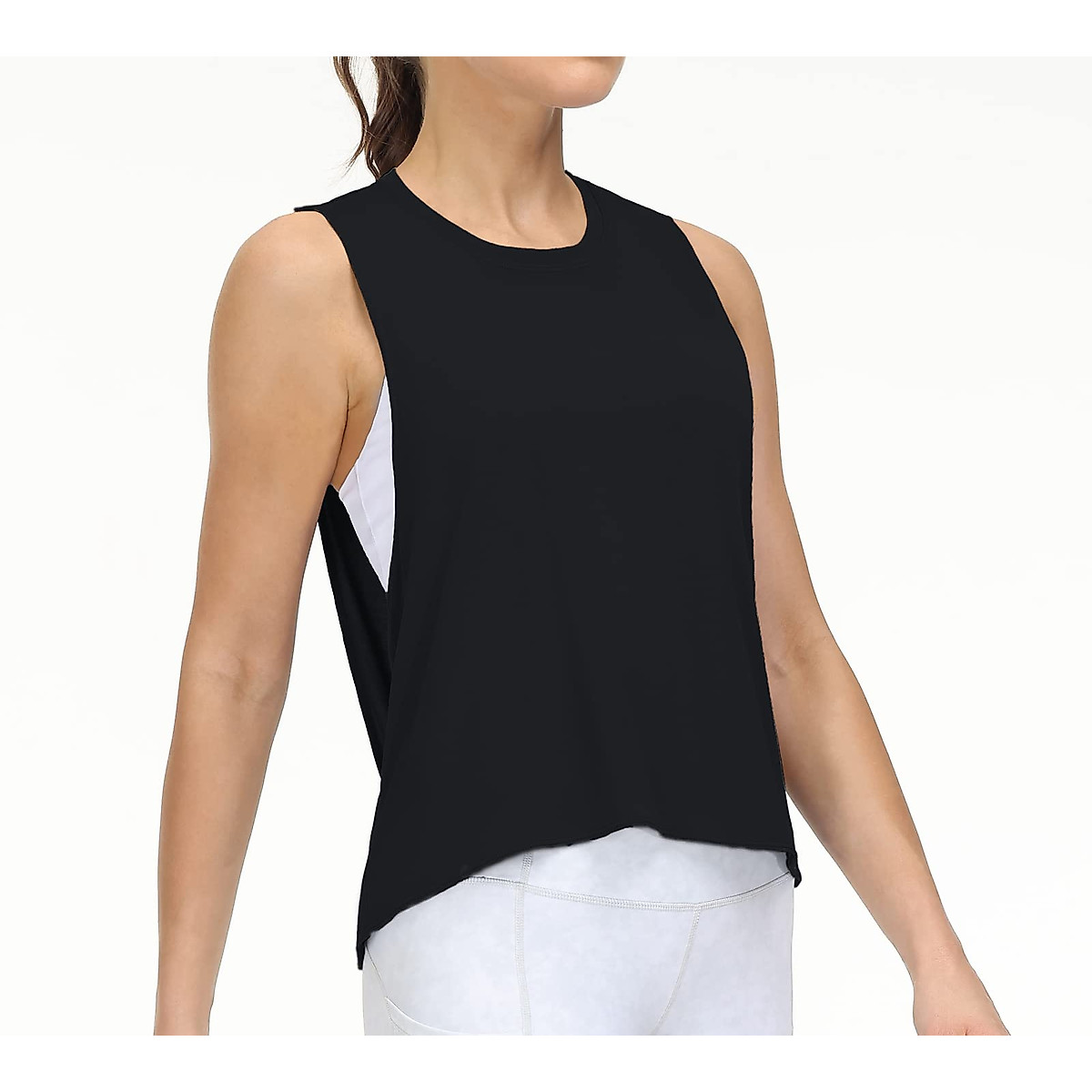 THE GYM PEOPLE Women's Open Cross Back Workout Tank Tops Loose Fit Sleeveless Yoga Running Shirts Black