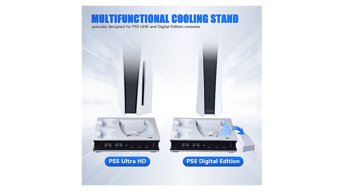 PS5 Cooling Stand with Fan & Controller Charger - Ultimate Gaming Accessory