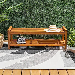 JONATHAN Y BNH102A Blane 50.8" 3-Seat Mid-Century Modern 600-Lbs Support Acacia Wood Slat Outdoor Garden Patio Bench for Garden, Lawn, Backyard, Pool, Deck, Beach, Firepit, Teak