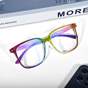 DTIUGUTAE Blue Light Blocking Glasses for Women Men Anti Glare Reduce Eyeglasses Computer Oversized(Rainbow)