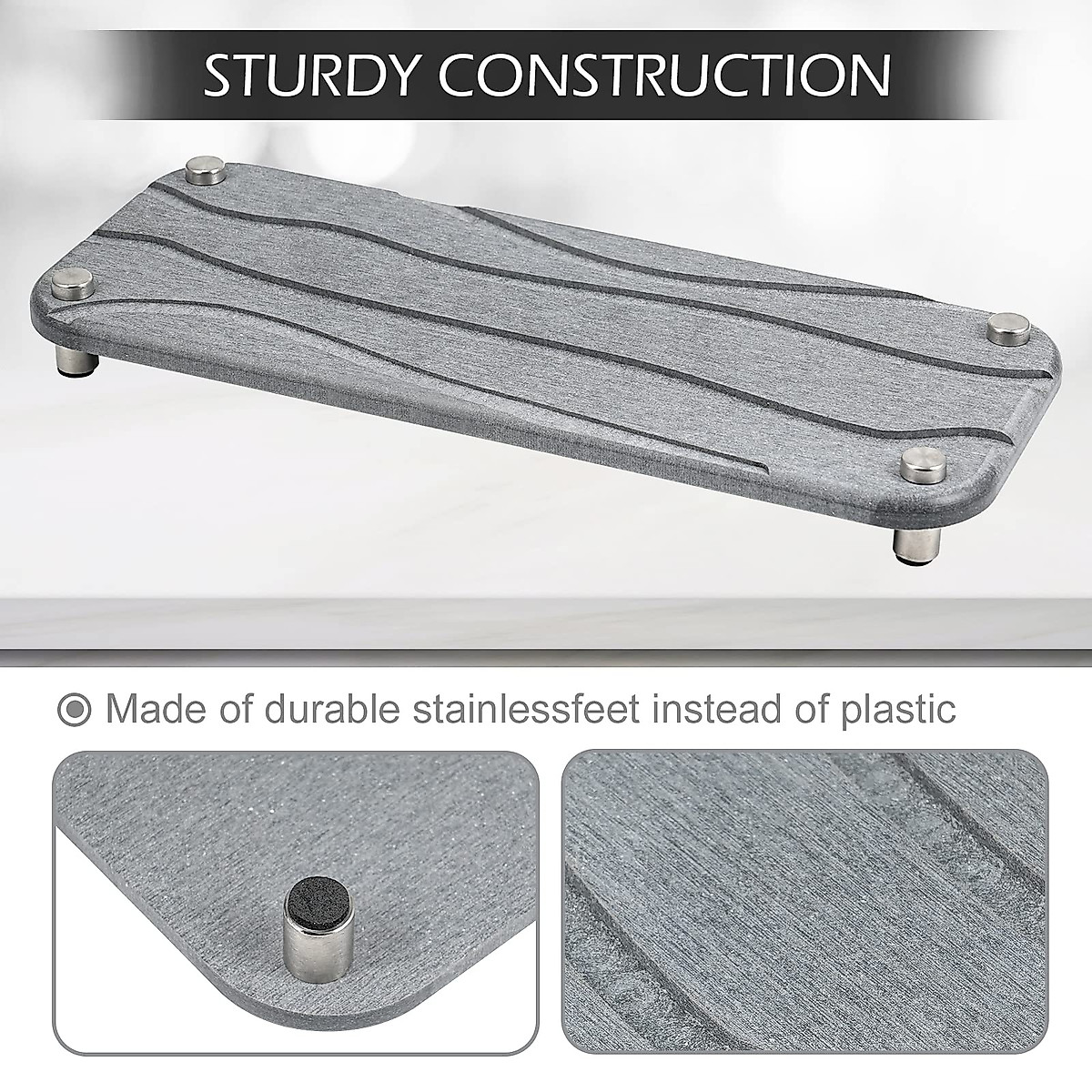 2 Pack Instant Dry Sink Organizer for Bathroom & Kitchen,Spaceaid，Diatomaceous Pedestal Stand Riser with Stainless Steel Feet Protection, counter caddy(Grey)