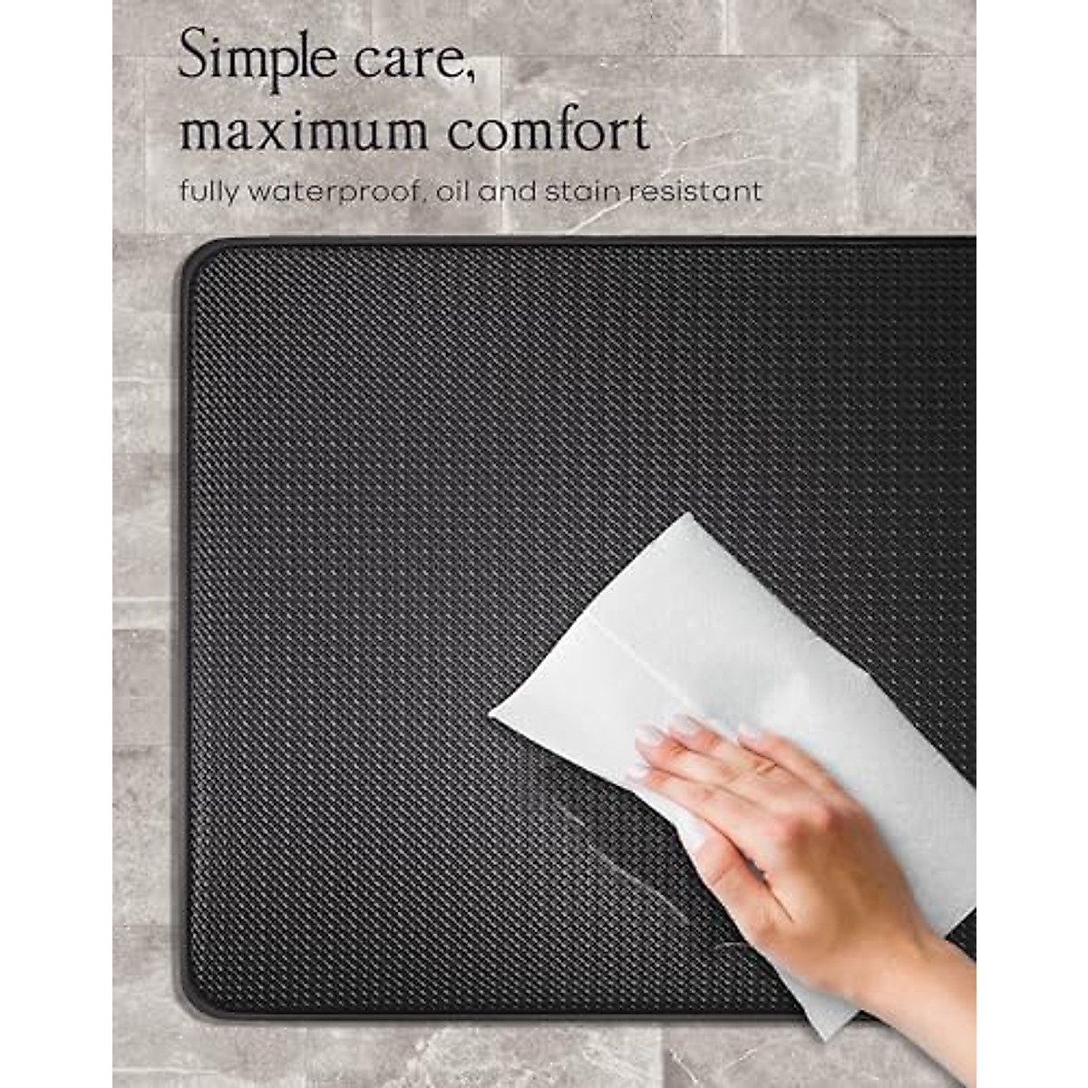 Homergy Anti Fatigue Kitchen Mats for Floor 2 PCS, Memory Foam Cushioned Rugs, Comfort Standing Desk Mats for Office, Home, Laundry Room, Waterproof & Ergonomic, 17.3×30.3 & 17.3×59, Black