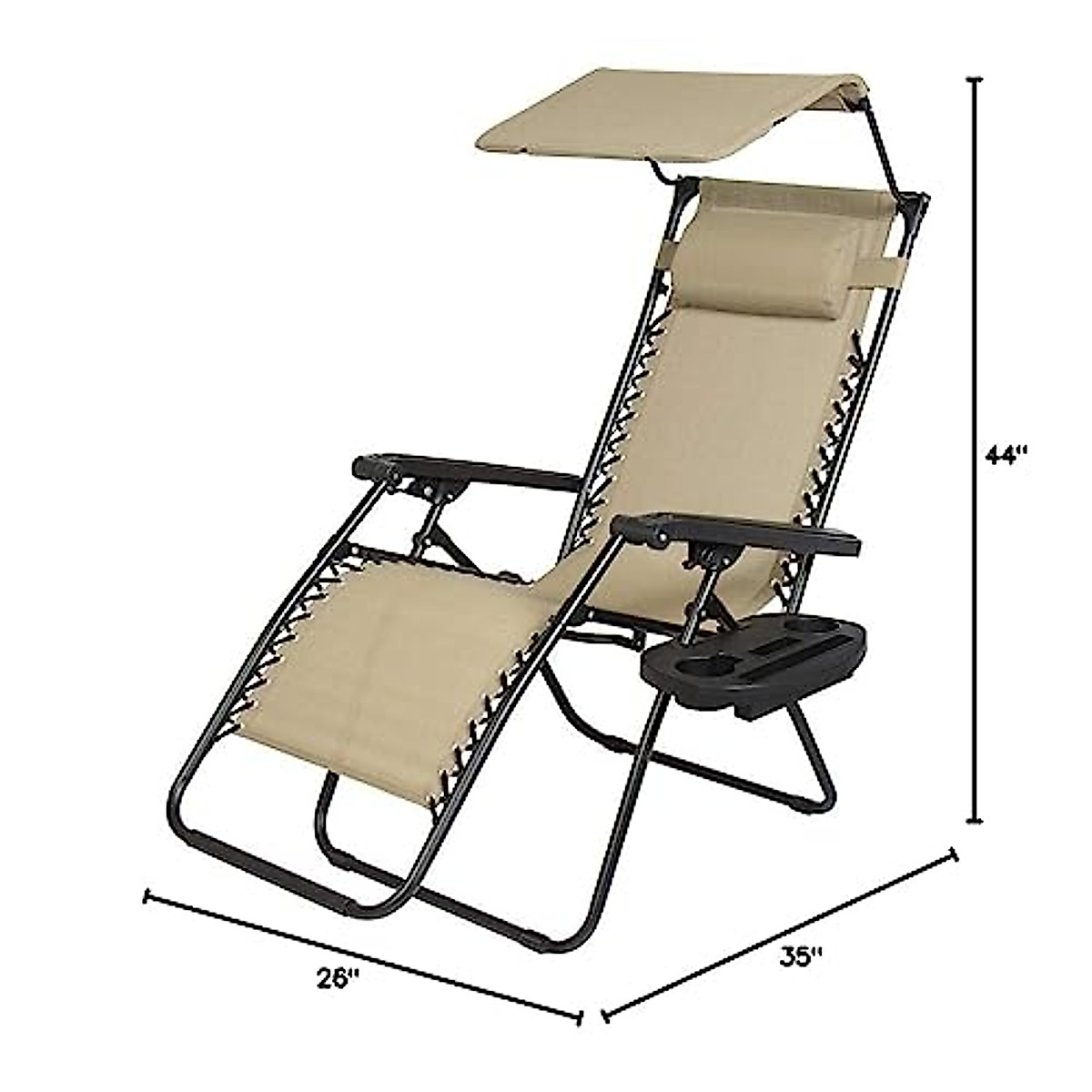 BMS 2 PCS Zero Gravity Chair Lounge Patio Chairs with Canopy Cup Holder, Tan