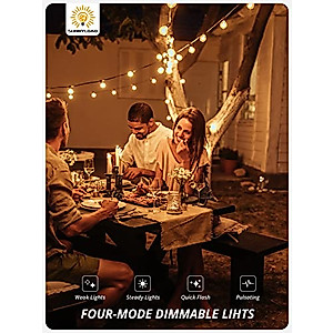 Sunnyload Solar String Lights Outdoor Waterproof, 48ft Solar Powered Lights with Shatterproof 15+1 G40 LED Bulbs, USB Rechargeable 4 Modes Dimmable for Balcony Patio Garden