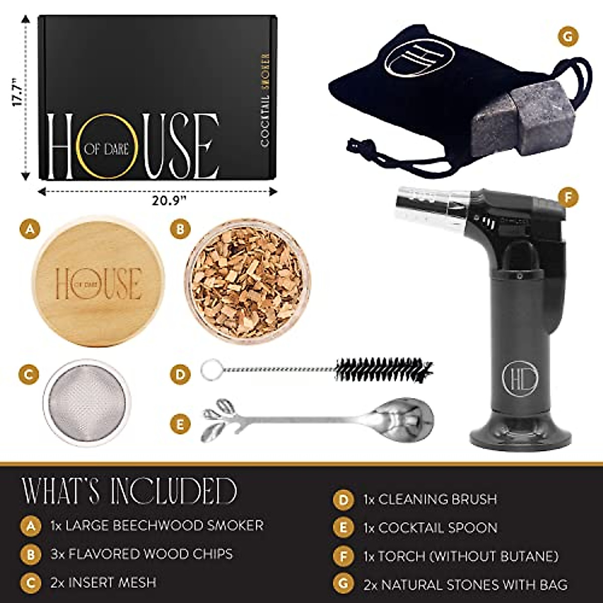 Cocktail Smoker Kit with Torch Bourbon Smoker Kit for Drinks & Wood Chips Spoon Brush Infuse Bar Smoker for Old Fashioned Cocktails Whiskey Smoker for Meat Whiskey Gifts for Men and Women