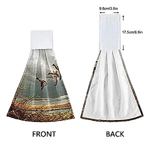 NINEHASA Hand Towels for Bathroom and Kitchen,Hunting Flying Wild Ducks Autumn,Soft Absorbent Hanging Tie Towel with Loop Used for Tea,Bar,Laundry Room,Bath,Decor,Set of 2