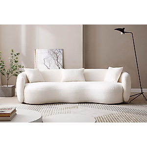 SSC SATISUNCASA 93.6'' Modern Boucle Curved Sofa for Living Room, Luxury Modern Comfy Curved Couch for Apartment, Reception Place, 4 Seater (White Boucle + 93.6" w)